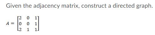 Solved Given the adjacency matrix, construct a directed | Chegg.com