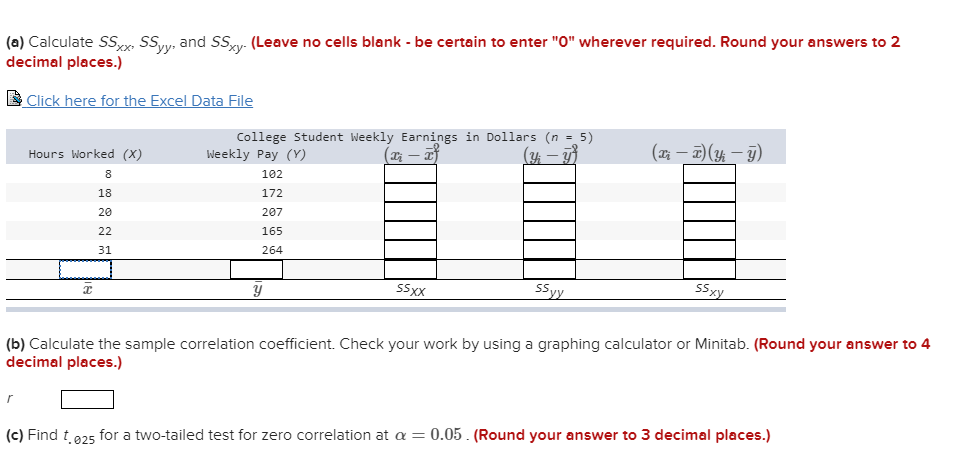 Solved (b) Calculate the sample correlation coefficient. | Chegg.com