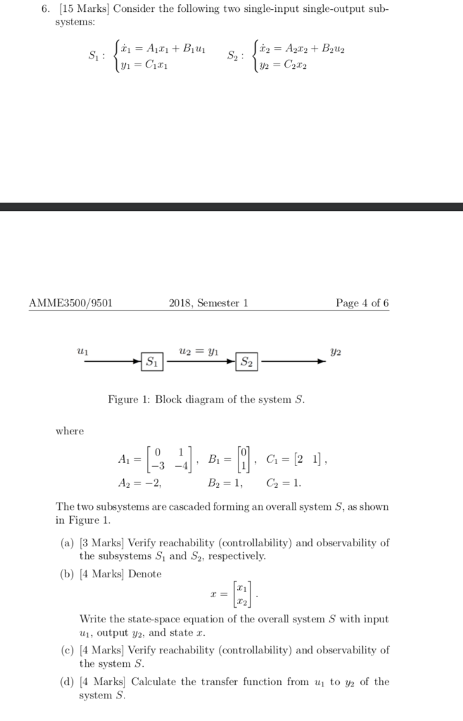 Solved 6. 15 Marks Consider the following two single-input | Chegg.com