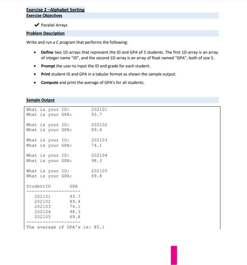 Solved Exercise 2 -Alphabet Sorting Exercise Objectives | Chegg.com