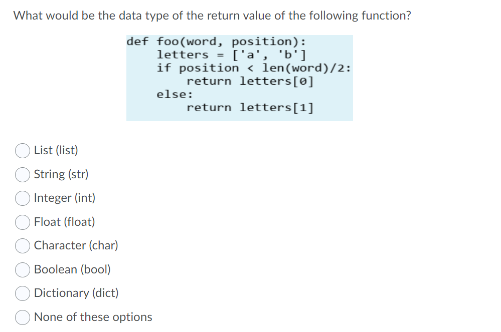 Solved What would be the data type of the return value of | Chegg.com