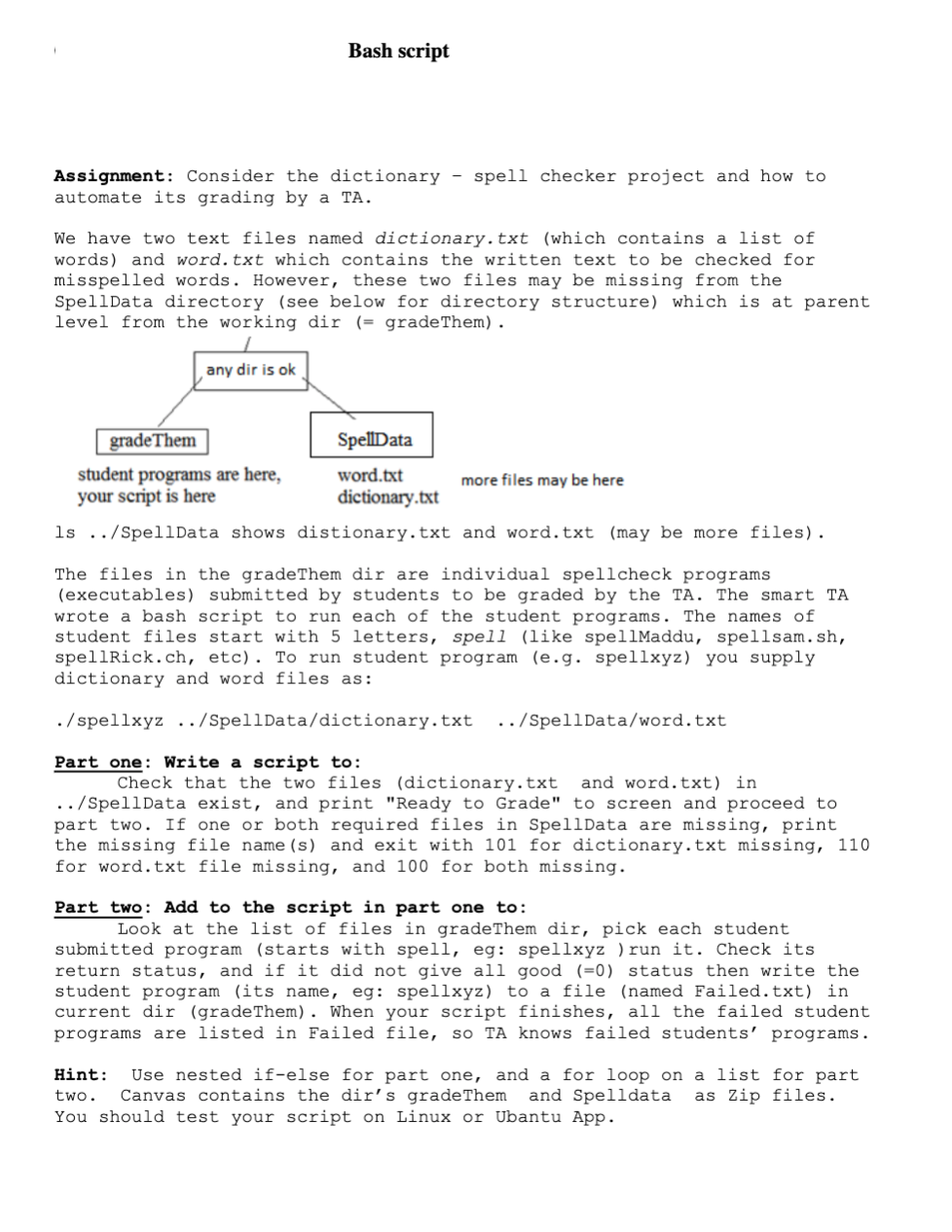 Bash script spell checker project and how to | Chegg.com