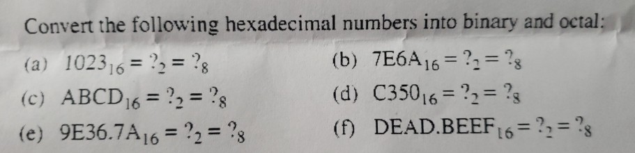 Solved Convert the following hexadecimal numbers into binary | Chegg.com