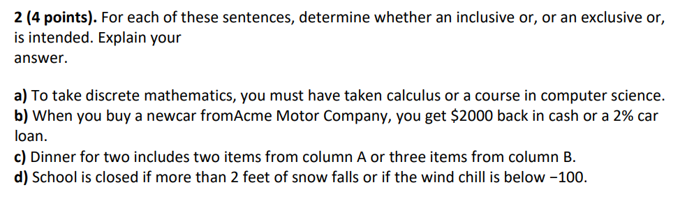Solved 2 (4 points). For each of these sentences, determine | Chegg.com