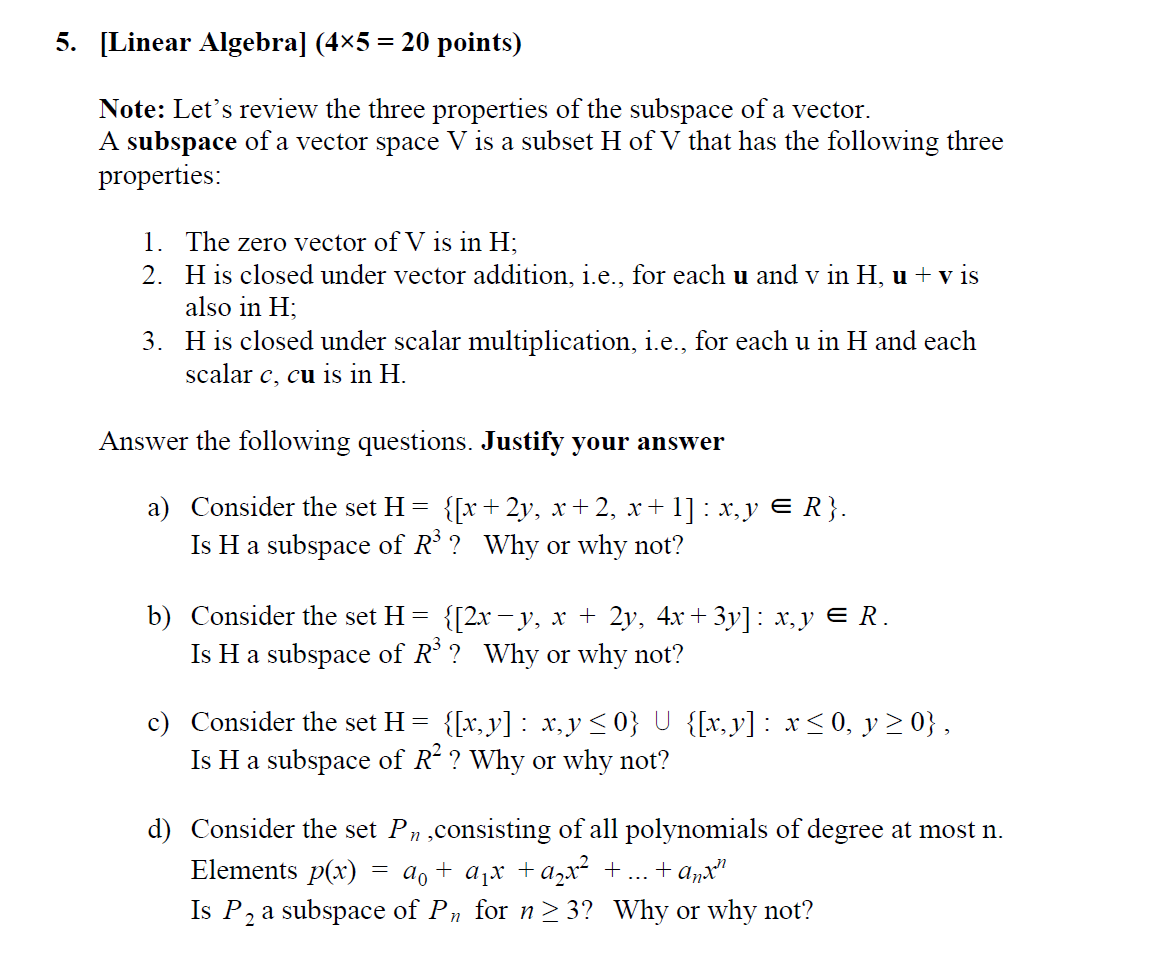 Solved 5. [Linear Algebra] (4x5 = 20 points) = Note: Let's | Chegg.com