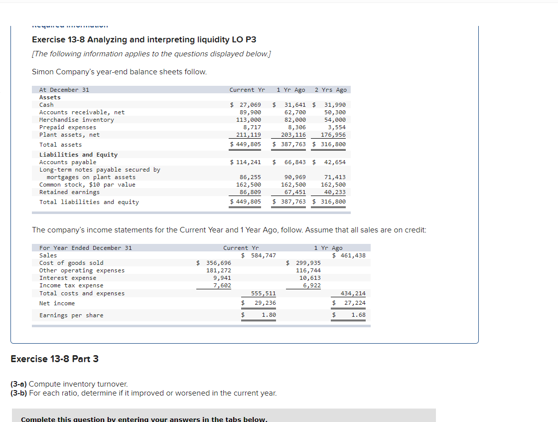 Solved Exercise 13-8 Analyzing and interpreting liquidity LO | Chegg.com