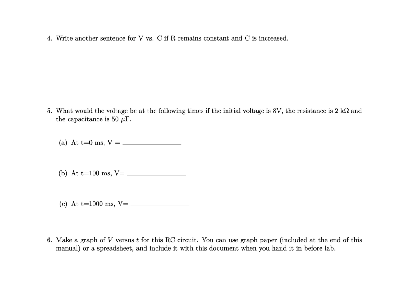Solved Prelab for Capacitor Discharge Measurements Questions | Chegg.com