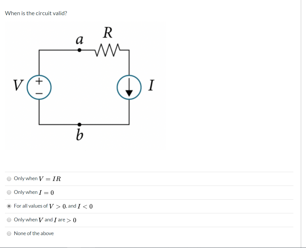 Solved When is the circuit valid? a R Only when V = IR Only | Chegg.com