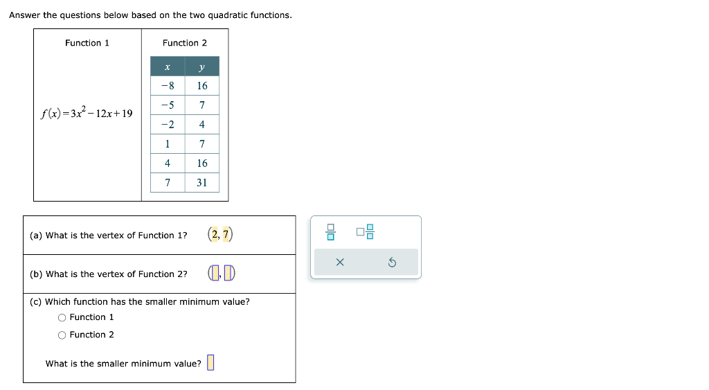 Solved Answer the questions below based on the two quadratic | Chegg.com