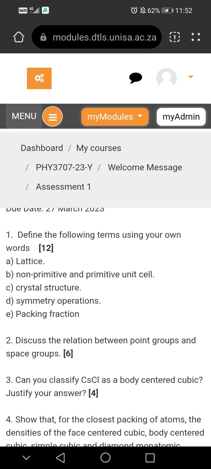 Solved Dashboard / My courses PHY3707-23-Y / Welcome Message | Chegg.com