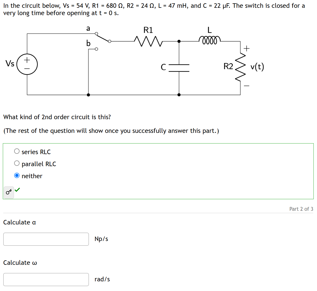 In ﻿the circuit below, Vs=54V,R1=680Ω,R2=24Ω,L=47mH, | Chegg.com