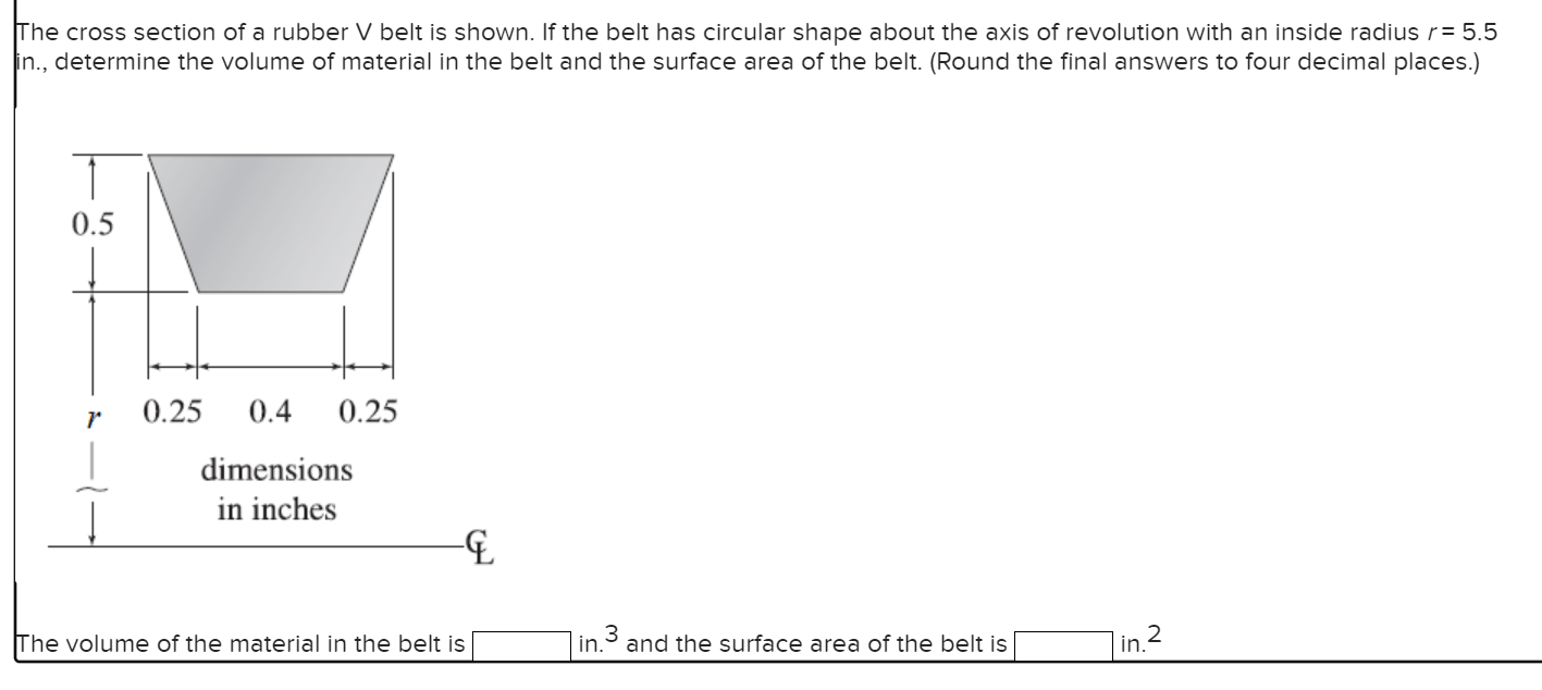 Solved The cross section of a rubber V belt is shown. If the | Chegg.com