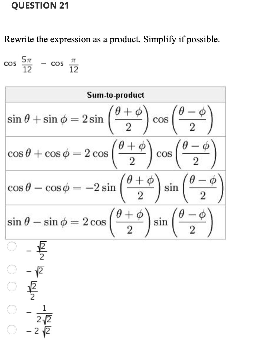 Solved Rewrite the expression as a product. Simplify if | Chegg.com