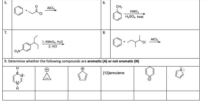 Solved 5. 6. AICI: CH3 CI & HNO3 H2SO4, heat 7. 8. AICI: woh | Chegg.com