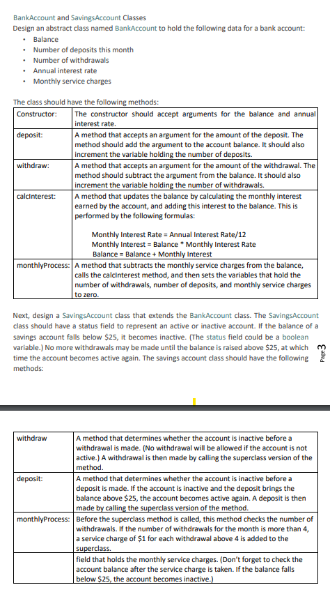 Solved BankAccount and SavingsAccount Classes Design an | Chegg.com