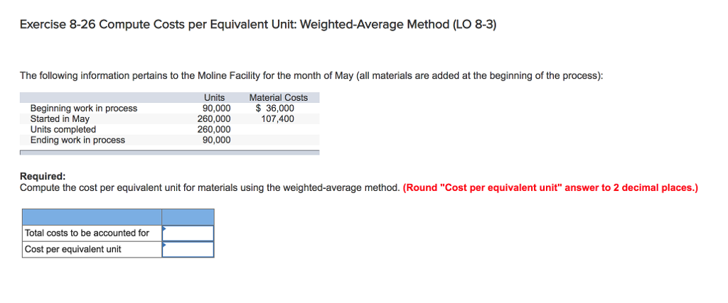 Solved Exercise 8-26 Compute Costs per Equivalent Unit: | Chegg.com