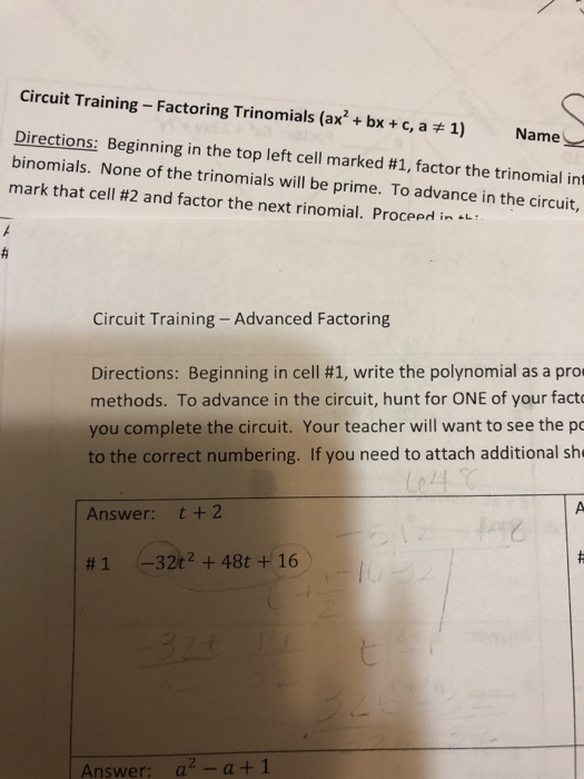 Solved Circuit Training-Factoring Trinomials (ax2 + bx + c, | Chegg.com