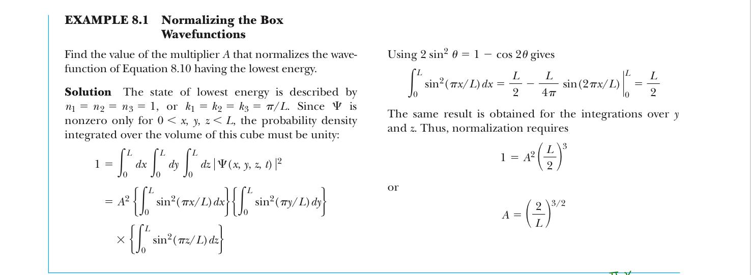 Solved EXAMPLE 8.1 Normalizing the Box Wavefunctions Find | Chegg.com