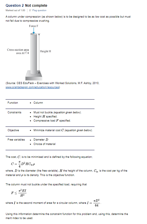 Solved A column under compression (as shown below) is to be | Chegg.com