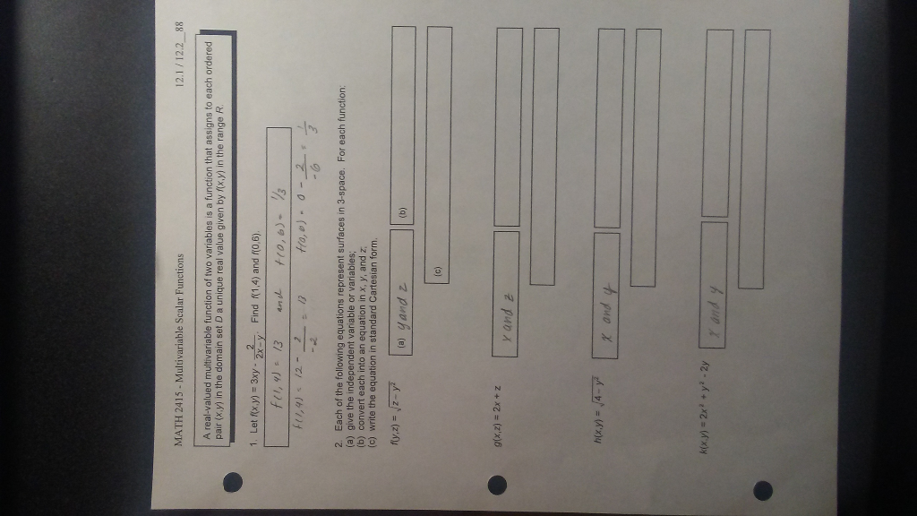Solved MATH 2415 Multivariable Scalar Functions 12.1 /12.2_ | Chegg.com