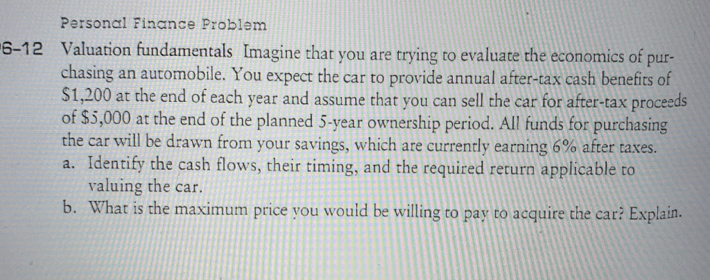 Solved 6-12 Personal Finance Problem Valuation fundamentals | Chegg.com