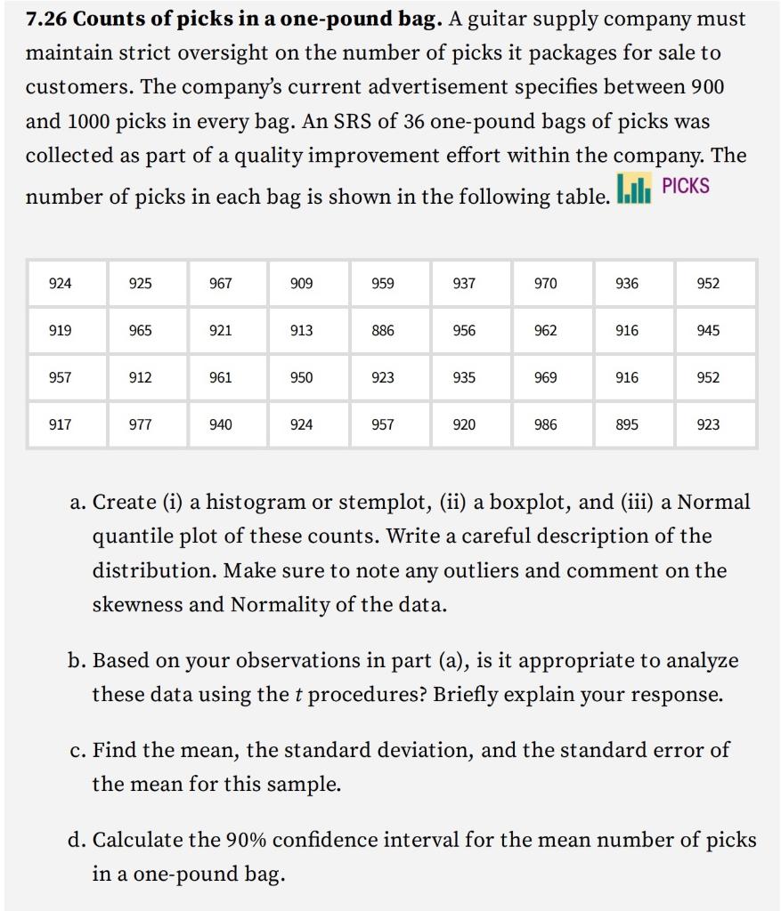 Solved 7 26 Counts Of Picks In A One Pound Bag A Guitar