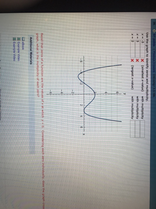 Solved Use the graph to identify zeros and multiplicity X | Chegg.com