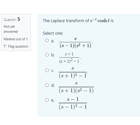 Solved The Laplace transform of et cosht is Question 5 Not | Chegg.com