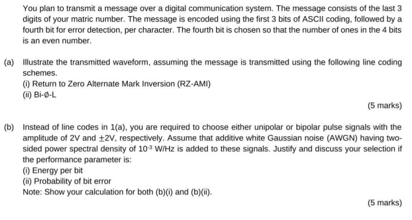 You plan to transmit a message over a digital | Chegg.com