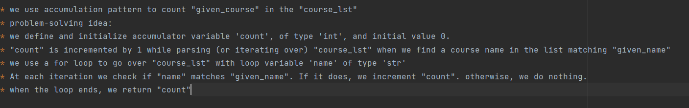 Solved "we use accumulation pattern to count "given_course" | Chegg.com