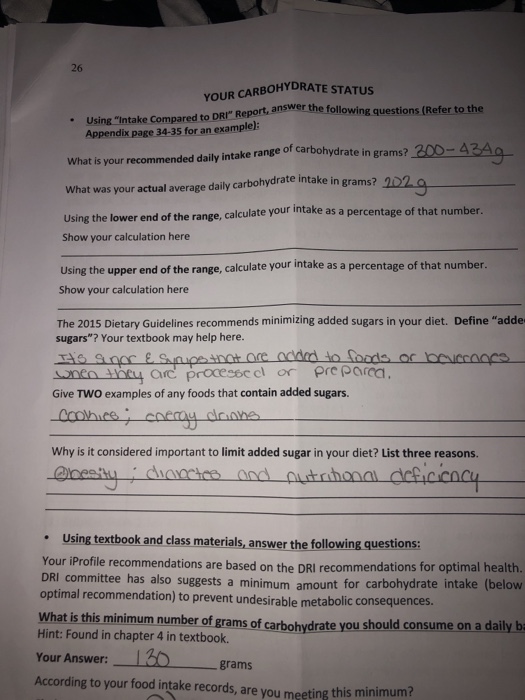 Solved 26 CARBOHYDRATE STATUS RIr" Report, answer the | Chegg.com