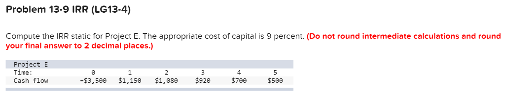 Solved Compute the IRR static for Project E. The appropriate | Chegg.com