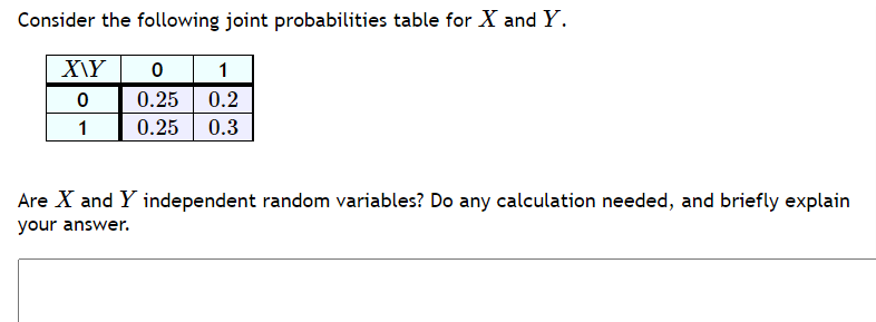 Solved Consider the following joint probabilities table for | Chegg.com