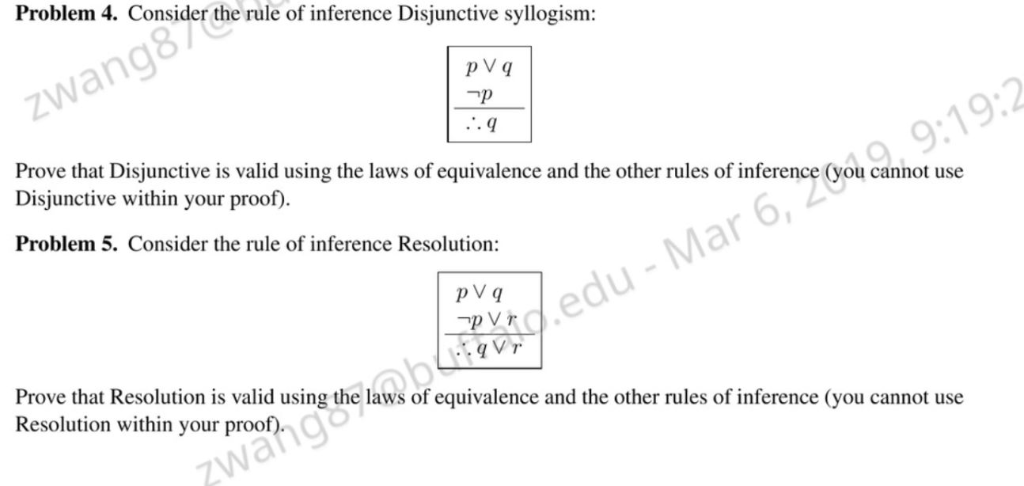 Solved Problem 4. Consider the rule of inference Disjunctive | Chegg.com