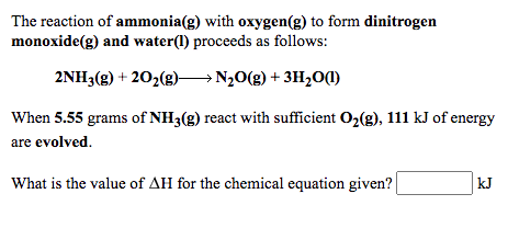 Solved The reaction of ammonia(g) with oxygen(g) to form | Chegg.com