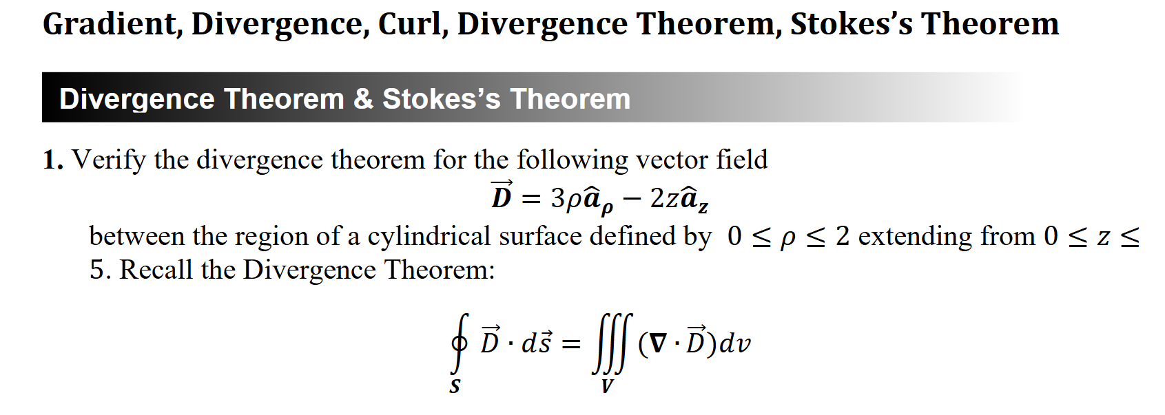 Solved Gradient, Divergence, Curl, Divergence Theorem, | Chegg.com