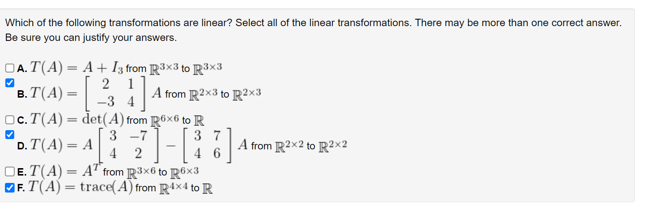 Solved Which of the following transformations are linear? | Chegg.com