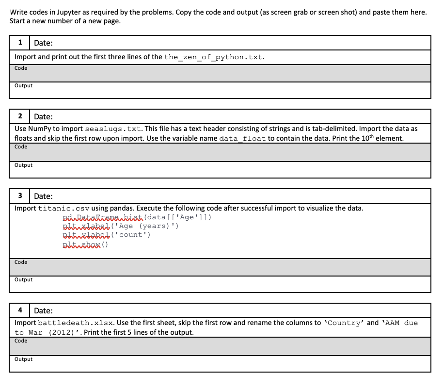 Solved Write codes in Jupyter as required by the problems. | Chegg.com