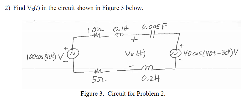 Solved 2) Find Vx(t) in the circuit shown in Figure 3 below. | Chegg.com