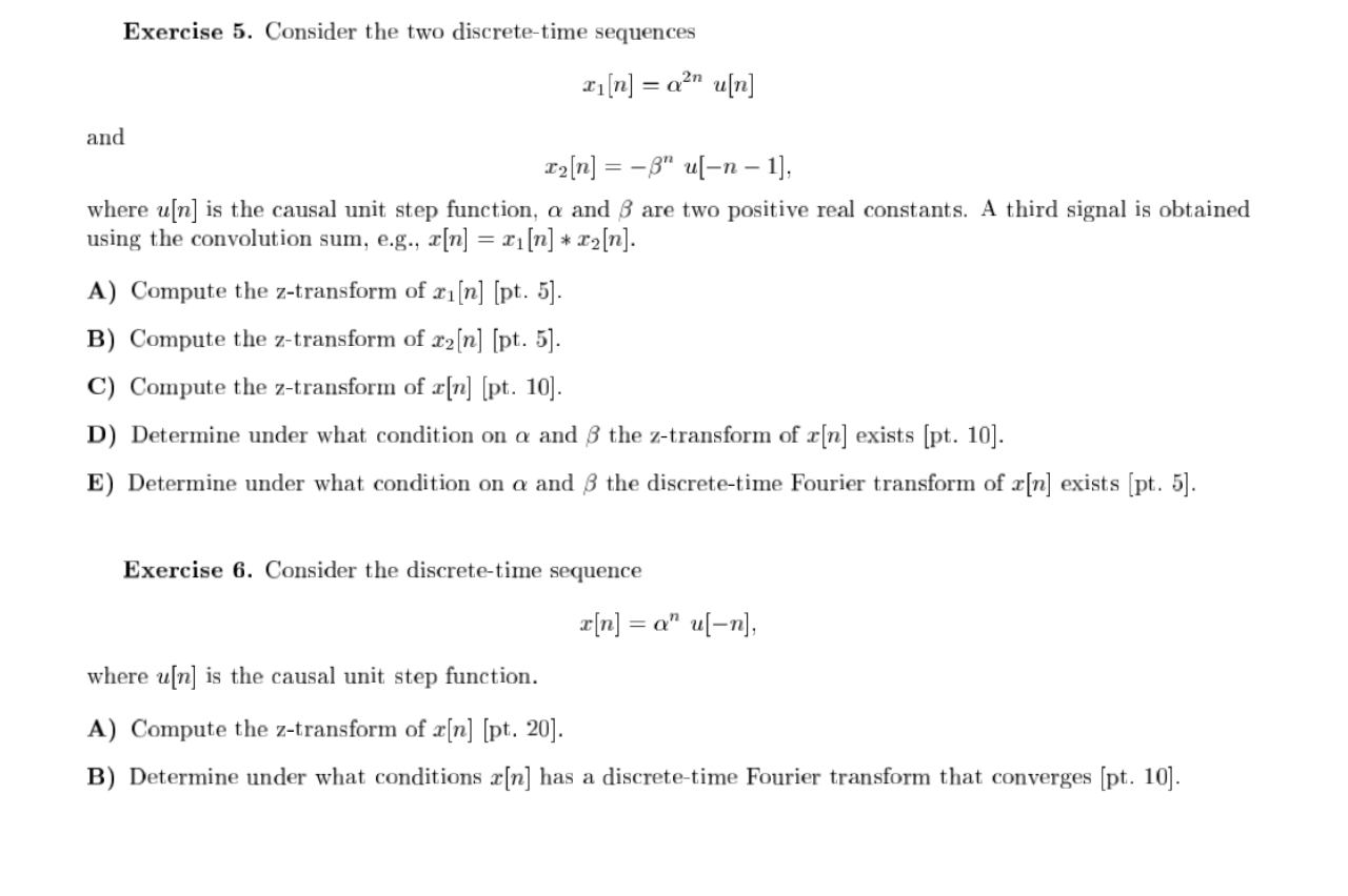 Solved Exercise 5. Consider the two discrete-time sequences | Chegg.com