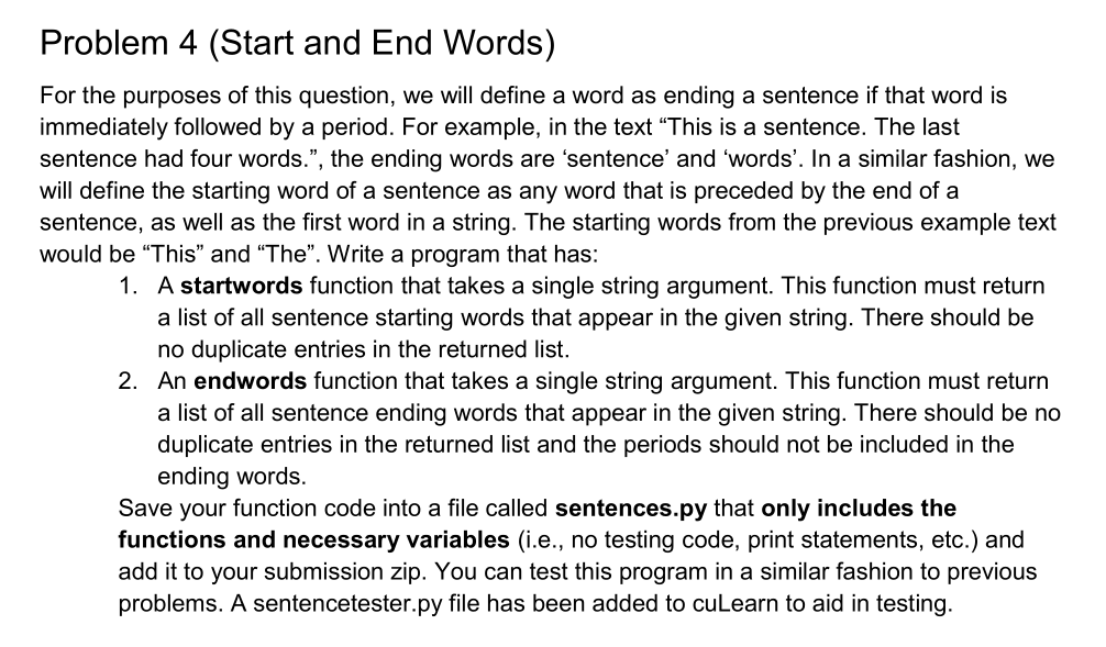 Solved Problem 4 (Start and End Words) For the purposes of | Chegg.com