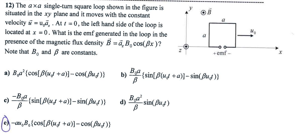 Solved 12) The axa single-turn square loop shown in the | Chegg.com
