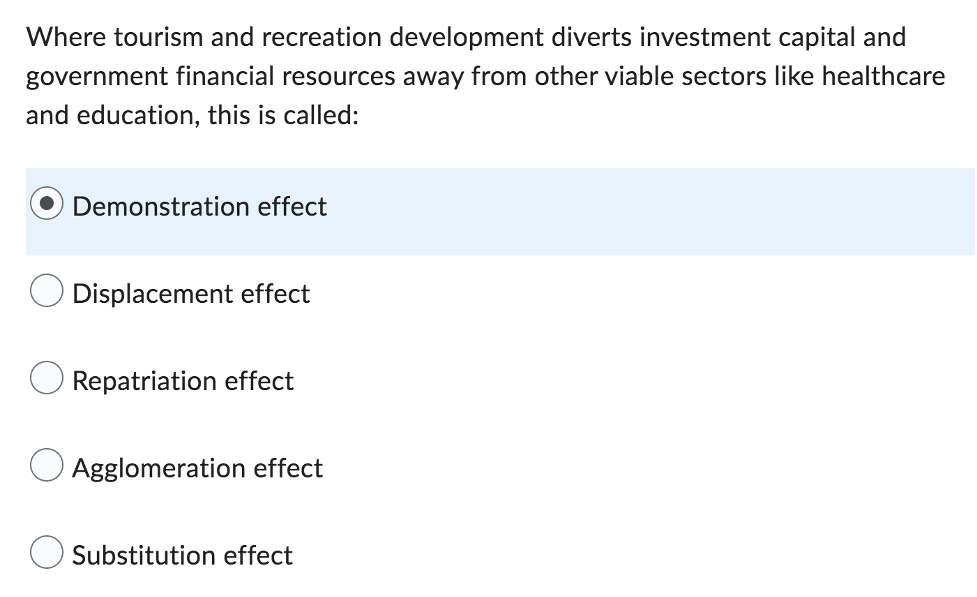 Solved Where tourism and recreation development diverts | Chegg.com
