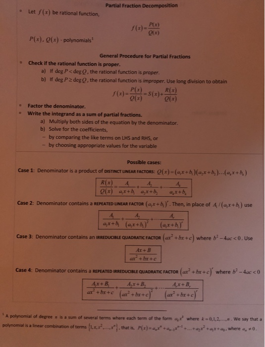 Solved Partial Fraction Decomposition Let f(x) be rational | Chegg.com