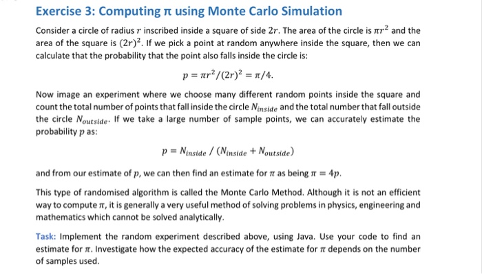 Solved Exercise 3 Computing π Using Monte Carlo Simulation
