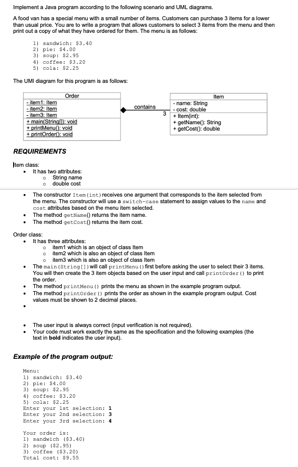 Solved Implement a Java program according to the following | Chegg.com