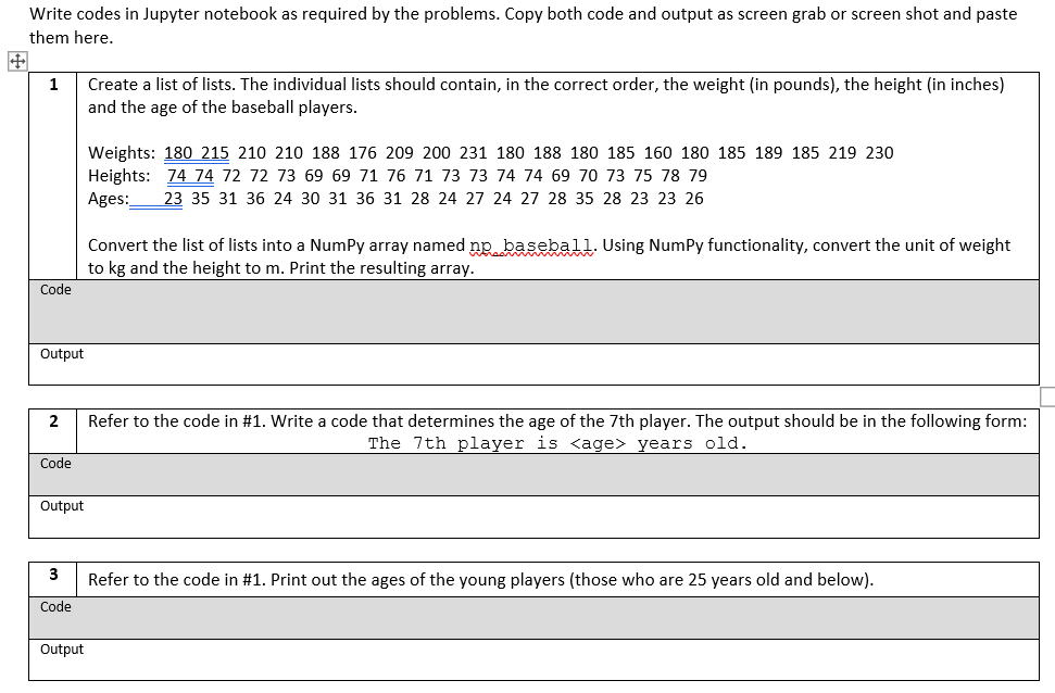 Solved Write codes in Jupyter notebook as required by the | Chegg.com