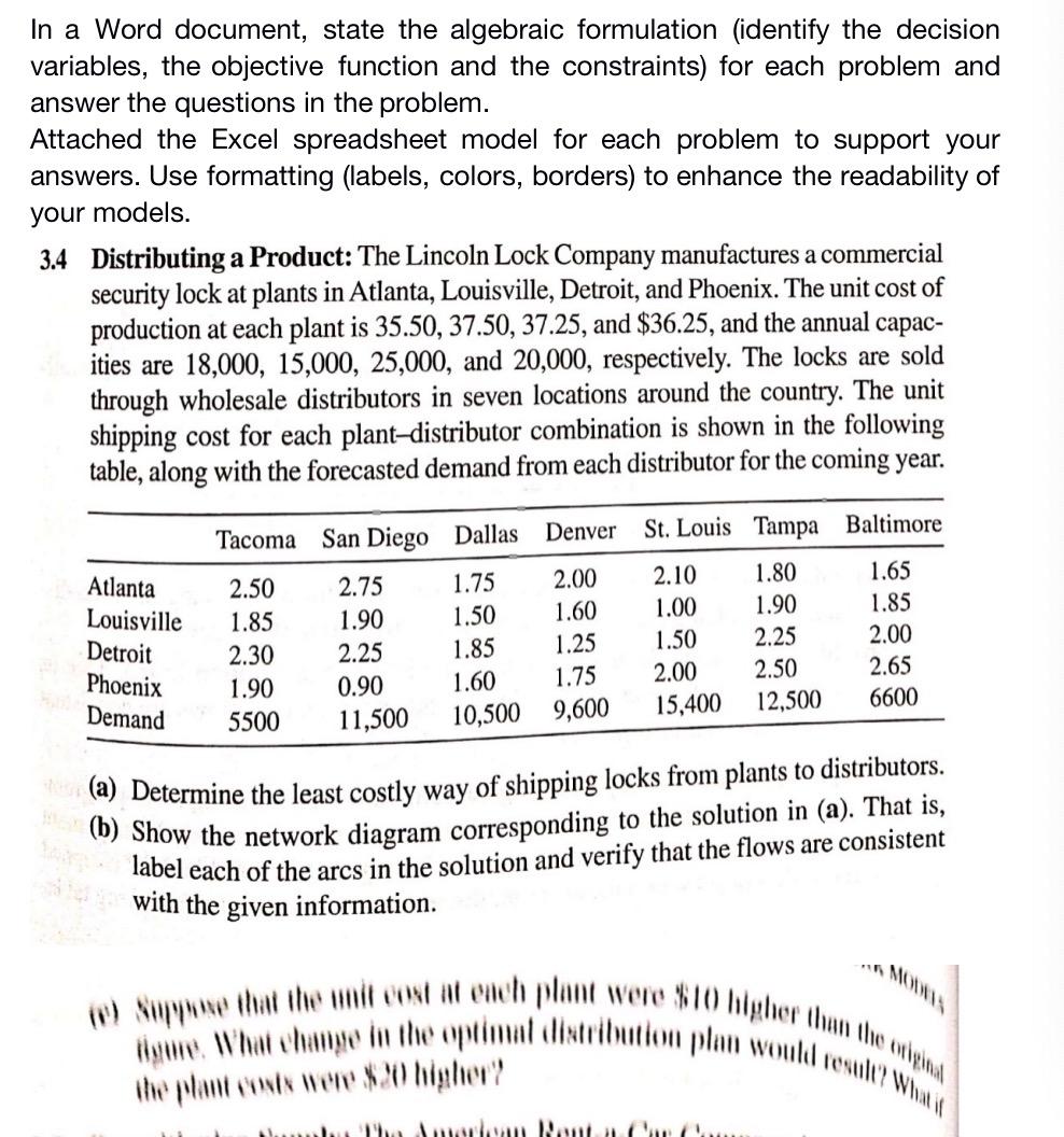Solved In a Word document, state the algebraic formulation | Chegg.com