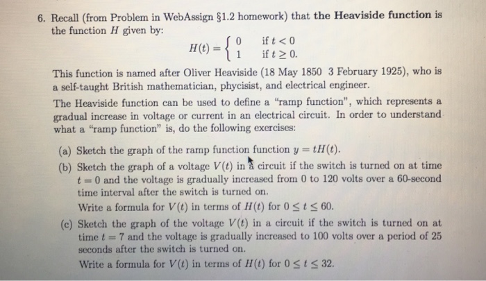 Solved Recall that the Heaviside function is the function H | Chegg.com
