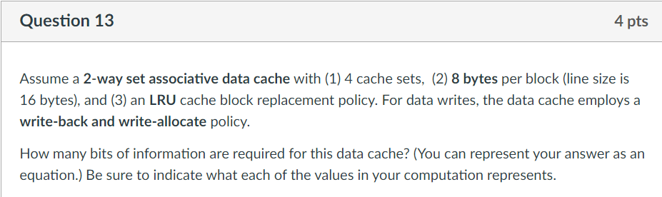 Solved Assume a 2-way set associative data cache with (1) 4 | Chegg.com